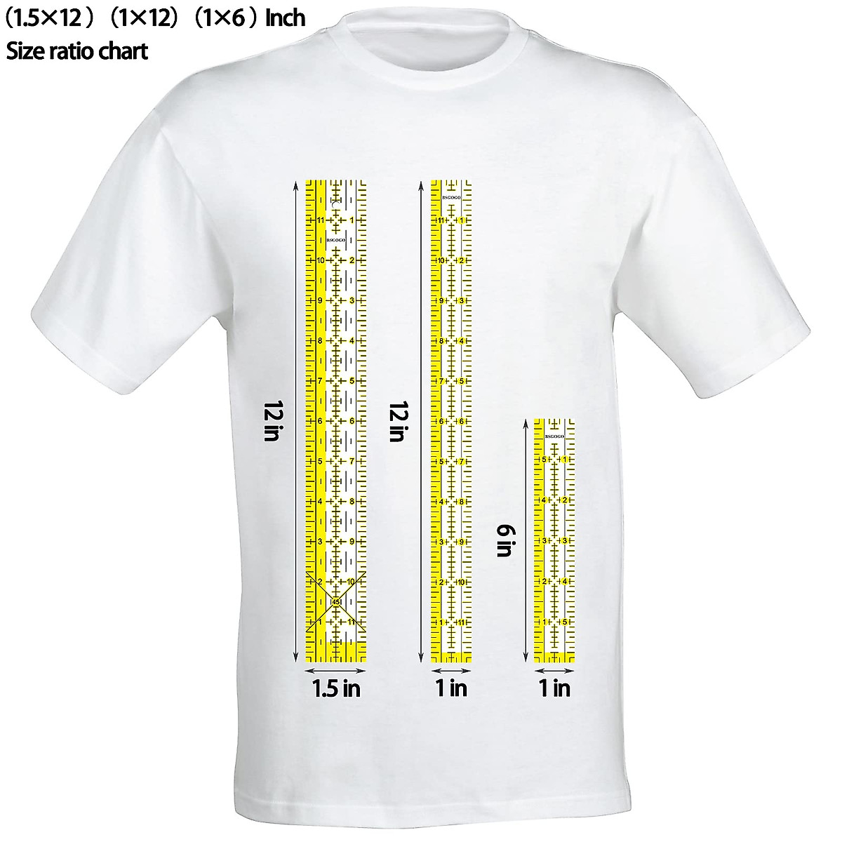 Acrylic Ruler 7 Piece Set , Non Slip Rings 50 Pieces，Quilting Rulers, Size (6"x24"),(2"x24"),(3"x18"),(3"x8"),(1.5"x12"),(1"x12"),(1"x6")