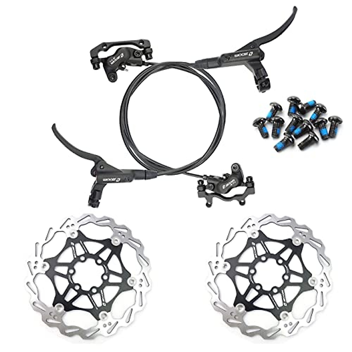 DEYING Zoom 4-Piston MTB Hydraulic Disc Brake Set/w 160mm Floating Disc Rotors Outer Routing (Black1)