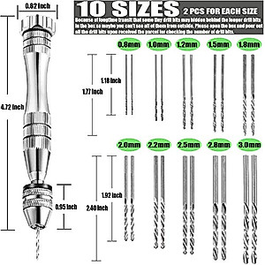 Pin Vise for Resin Casting Molds, Pin Vise Hand Drill Set with 20PCS Drill Bits (0.8-3mm), Precision Hand Drill Tools for Resin, Jewelry Keychain, Pendant