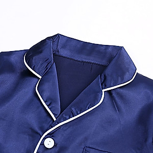 MYGBCPJS 2Pcs Boys Girls Satin Pajamas Set Long Sleeve Classic Silk Pjs Sleepwear Button-Down Top + Pants Loungewear