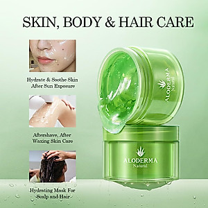 Aloderma Organic Aloe Vera Gel for Face & Body, 96% Pure Aloe Gel Made within 12 Hours of Harvest, Ideal for Skin, Scalp, & Hair Hydration, Calming Moisturizer for Soothing After Sun Care Relief, 7oz
