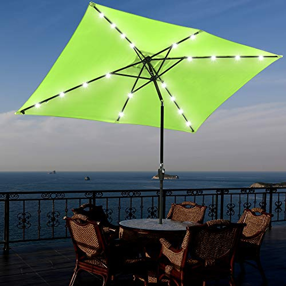 Yescom 10x6.5ft Outdoor Rectangle Solar Powered LED Patio Umbrella with Crank Tilt for Garden Backyard Table Market Pool