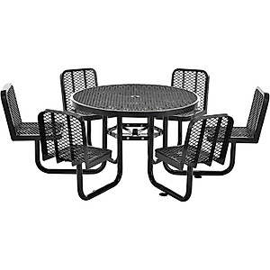 Global Industrial 46" Round Expanded Metal Carousel Picnic Table with 6 Seats, Black