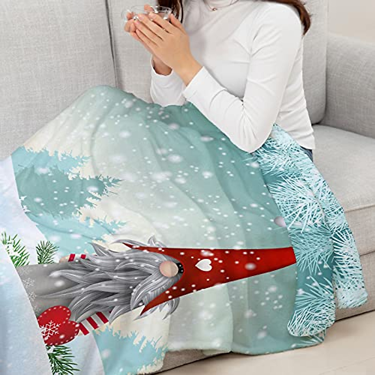 Flannel Fleece Bed Blanket Lightweight Cozy Plush Throw Blanket for Bedroom/Living Rooms/Sofa/Couch, Christmas Gnome Named Tomte Standing in Winter 60" x 80"
