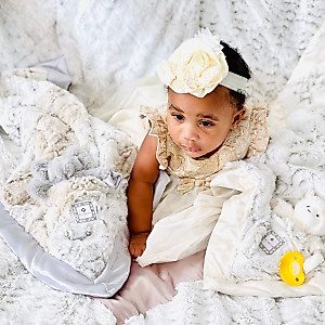 ZALA MOON Zalamoon Luxie Pocket Plush Baby Toddler Security Blanket with Pacifier Strap and Corner Pocket (Snow Leopard) - No More Lost Binkies