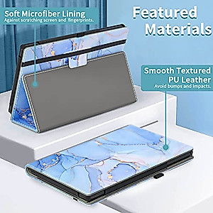 COOWPS Folio Case for Amazon Fire HD 10 (ONLY Fit 11th Generation, 2021 Release) and Fire HD 10 Plus Tablet - Slim Folding Stand Cover with Auto Wake/Sleep & Hand Strap, Blue Marble