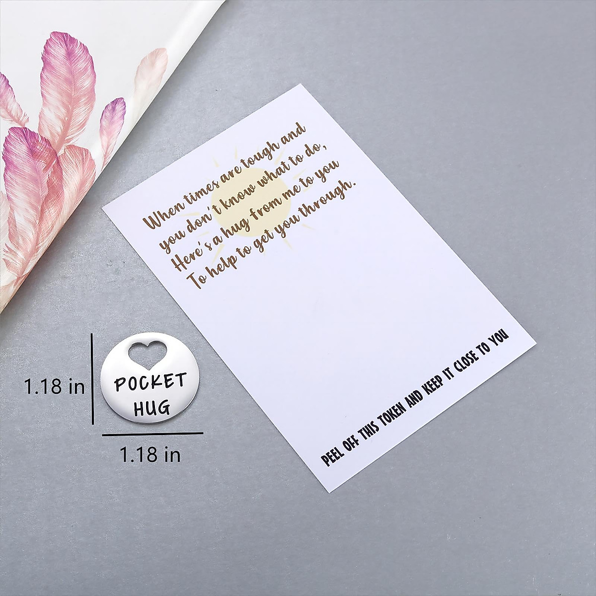 When Times are Tough Little Keepsake Pocket Hug Token & Greeting Card for Friends Family, Positivity Cheer Pick Me Up Mental Health Gift, Think of You Missing You Gift