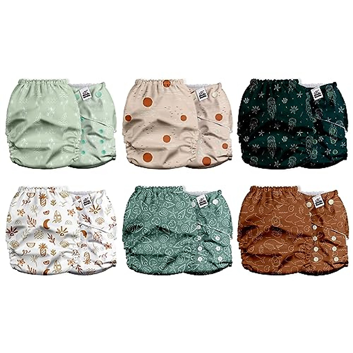 Mama Koala 2.0 Baby Cloth Diapers with 6 Inserts Bundle(Seashore), with 5-Layer Bamboo(No Microfiber) Inserts, 6pcs