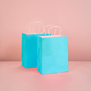 OfficeCastle 12 Pcs Hot Pink Paper Bags with Handles, 8.5x4.5x10.5 Inch, Pink Gift Bags, Merchandise Bags, Retail Bags, and Wedding Welcome Bags