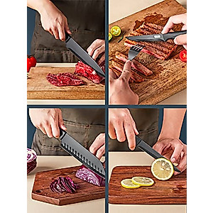 Knife Set, D.Perlla 16 Pieces Black Kitchen Knife Set with Acrylic Stand, High Carbon Stainless Steel, BO Oxidation Knife Block Set, No Rust, Non Slip Handle, Sharp Knife