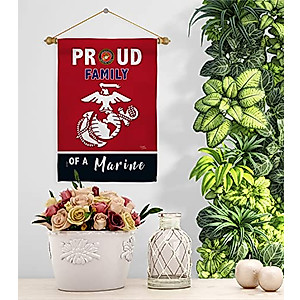 Breeze Decor Proud Family Garden Flag Set Wood Dowel Armed Forces Marine Corps USMC Semper Fi United State American Military Veteran Retire Official House Yard Gift Double-Sided, Made in USA