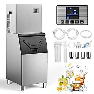 Commercial 550Lbs/24H Ice Maker Machine,Ice Ready in 5-15 min,360Lbs Large Storage,1033W Stainless Steel Electric Nugget Ice Machine with Water line Hook up,12 Steps Ice Thicknesses Adjustable