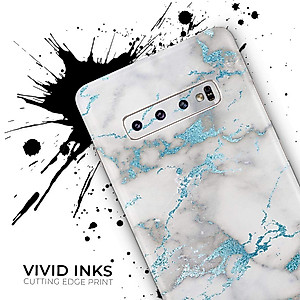 DesignSkinz Marble & Digital Blue Frosted Foil V2 Protective Vinyl Decal Wrap Skin Cover Compatible with The Samsung Galaxy S20 (Screen Trim & Back Glass Skin)