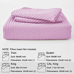 Whale Flotilla Queen Quilt Set, Soft Lightweight Quilts Bedspreads Coverlet with Embossed Pattern, Bedding Sets with 2 Pillow Shams, Reversible Bed Cover for All Seasons, 96x90 Inches, Purple