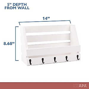 Ilyapa Key and Mail Holder for Wall - Mail Organizer Wall Mount - Rustic White Wooden Wall Key Holder with Mail Storage