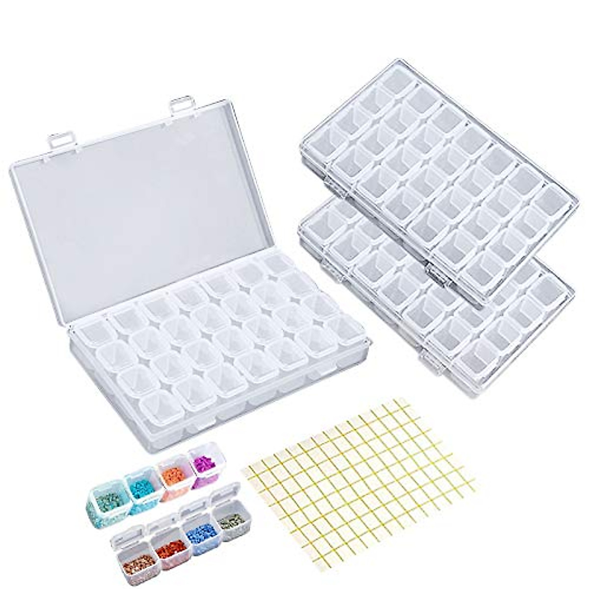Terokota 3Pack 28 Grids Diamond Art Containers, Diamond Painting Bead Storage Box, Diamond Embroidery Gem Organize Case with 112Pcs Stickers