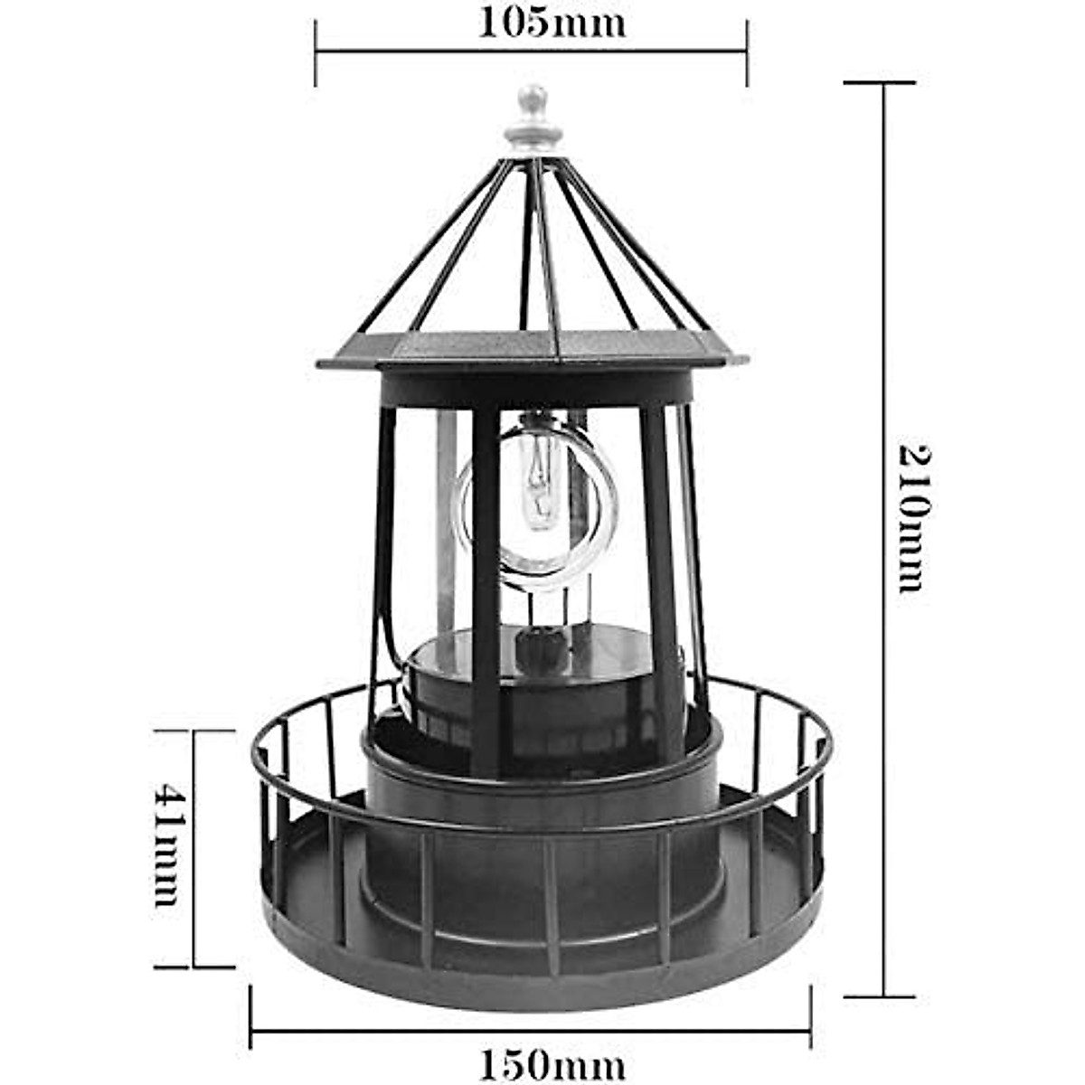 Marsrut LED Solar Light Powered Rotating Lighthouse Beacon Lamp, Outdoor Courtyard Waterproof Solar Hanging Lamp, Lawn Lantern, for Patio Fence Garden Decoration Outdoor Lighting Home Decor (Black)