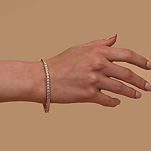 PAVOI 14K Gold Plated Cubic Zirconia Classic Tennis Bracelet | Yellow Gold Bracelets for Women | 3mm CZ, 6.5 Inches