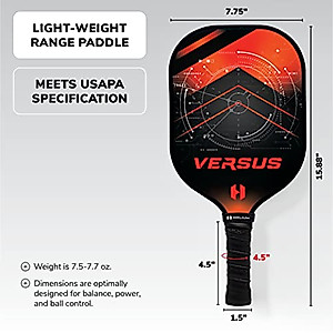 Helium Versus Pickleball Paddle Set of 2 - USAPA Certified - Graphite Fiberglass Surface, Lightweight Honeycomb Core - 2 Rackets, 4 Balls, 1 Sports Bag