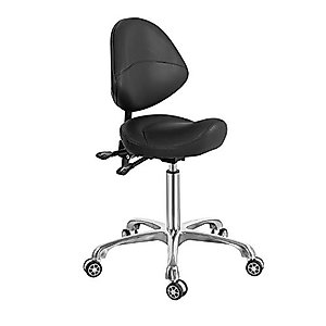 Saddle Stool Chair with Back Support, Heavy-Duty(350LBS), Hydraulic Rolling Swivel Adjustable Stool Chair for Salon Spa Beauty Massage Dental Clinic Home Office Use
