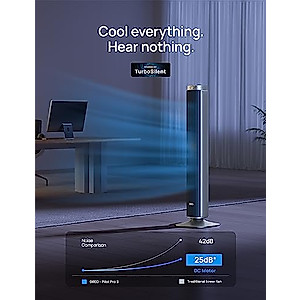 Dreo Tower Fan Smart Voice Control, 25 DB Quiet DC Portable Bladeless Fan, Compatible with Alexa & Pedestal Fan with Remote, PolyFan 513S, 43'' Quiet Standing Fan for Home Bedroom, Classic Silver