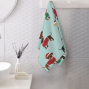 Whetklo Bathroom Towel 16x28 in,Doxie Christmas Cute Dachshunds Doxie Dogs Super Soft Hand Towel Highly Absorbent Gym Towel Kitchen Dish Guest Towel New Year Kitchen Accessories