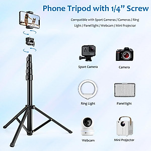 Phone Tripod, 80" Tall Tripod for iPhone with 13" Adjustable Gooseneck, Cell Phone Tripod with Remote and Phone Holder, Overhead Tripod Stand for iPhone 15 14 13 12 Android Phone