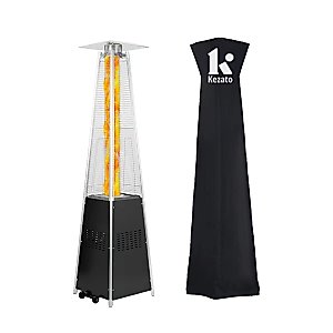 Patio Heater, KEZATO Outdoor Pyramid Patio Heater with Cover and Wheels 42000 BTU Glass Tube Propane Heater for Commercial and Residential Use Black