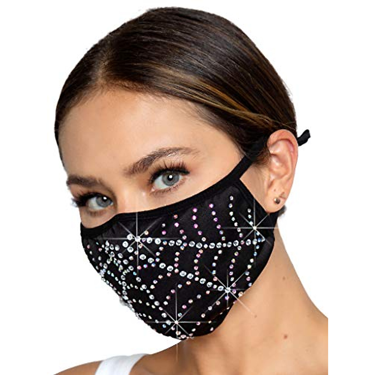 Leg Avenue Women's Fashionable Spider Web Rhinestone Face Mask, Spiderweb, 1 Count Pack of US