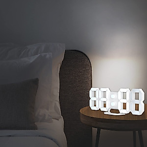 EDUP Home 3D LED Digital Wall Clock Desk Alarm Clock with Remote Control for Kitchen Bedroom Office, Fashion 9.7" LED Night Light Decor Clock Adjust Brightness 12H/24H Time Date Temperature White