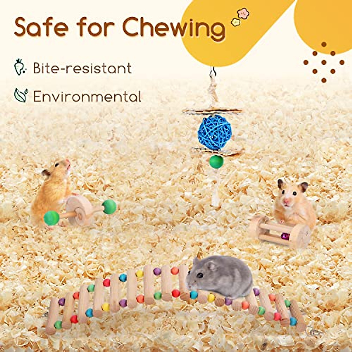 Nobleza Guinea Pig Toys, 7 Pack Natural Wooden Hamster Chew Toy Set, Teeth Care Molar Exercise Toys for Pet Rats, Dwarf Syrian Hamsters, Chinchillas, Gerbils