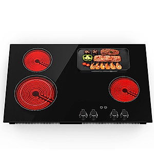 QTYANCY Electric Cooktop, 30 Inch Built-in Electric Smoothtop with 4 Elements, Touch & Knob Control, 9 Heating Levels, Child Lock, Timer, Hot Surface Indicator, 6800W Electric Stove Top Hot Plate