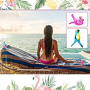 6 Pcs Beach Towel Accessories, Flamingo Beach Towel Clip Parrot Towel Holder Clothes Pegs, Beach Towel Bands Jumbo Size for Clothes Quilt Blanket Home Patio Pool Chair