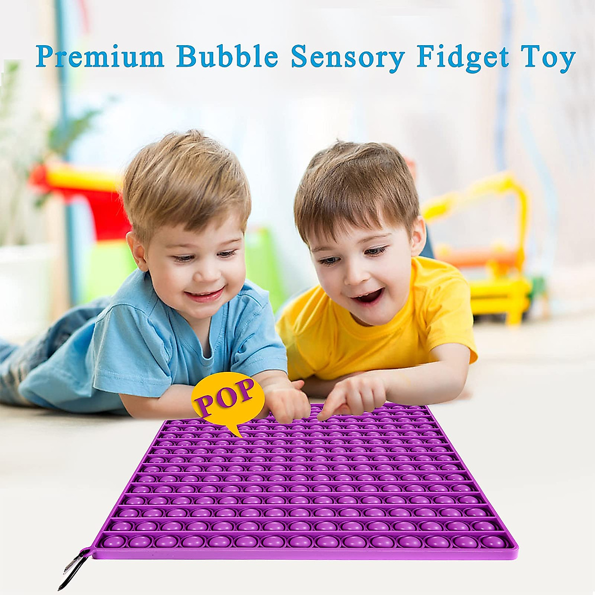 Jumbo Pop 225 Bubbles Big Pop Fidget Toy, Big Size Push Pop Sensory Toy, Cheap Blue Purple Rainbow Large Giant Huge Pops, Extra Large Square Stress Relief Autism Toy for Men and Women (Purple)