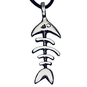 Trilogy Jewelry Pewter Fish Bones Nautical Fishbones Pendant on Leather Necklace