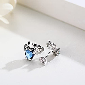 Raccoon Earrings Sterling Silver Crystal Cute Panda Studs Earrings Hypoallergenic Earrings for Sensitive Ears Raccoon Jewelry Gifts for Women