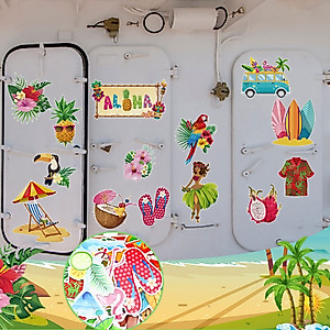 24 Pcs Hawaii Cruise Door Decorations Magnetic Tropical Luau Car Magnets Flamingos Palm Tree Fridge Magnets for Toddlers Door Magnets Tiki Garland Magnet Stickers for Car(Hawaii)