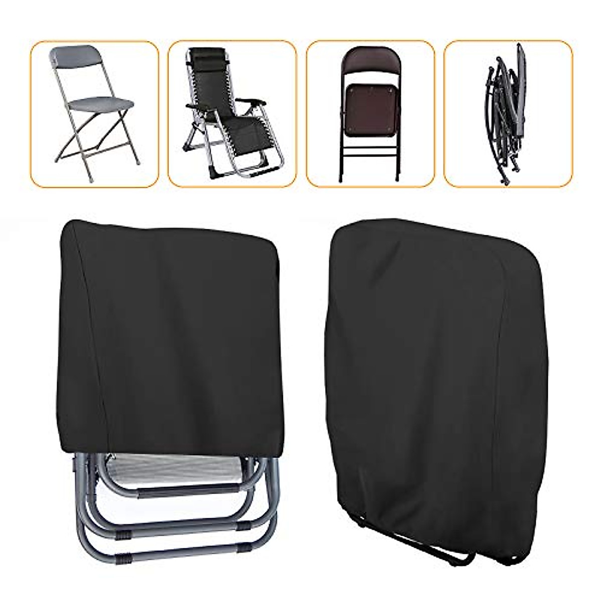 Uranshin Outdoor Furniture Cover Waterproof 2PCS, Zero Gravity Chair Covers, Folding Patio Chair Covers All Weather, Dustproof Anti Gravity Chair Cover with Storage Bag, 28" W x 13" D x 43" H, Black