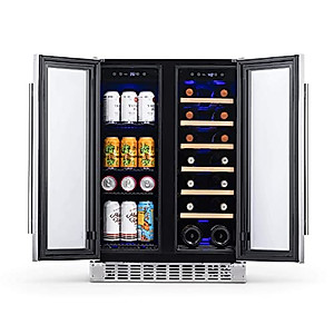 NewAir 24” Wine and Beverage Refrigerator, 18 Bottle and 60 Can Dual Zone Wine Fridge, Built-in Wine Cooler, Stainless Steel Mini Fridge for Bedroom, Kitchen Cabinet, Bar Cabinet, Home Office