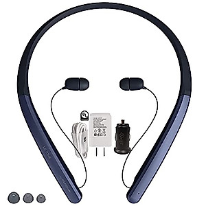 LG Tone Flex Wireless Bluetooth Stereo Neckband Earbuds HBS-XL7-32-Bit Hi-Fi DAC, Meridian Audio,Google Assistant (Wall & Car Charger- Navy Blue)