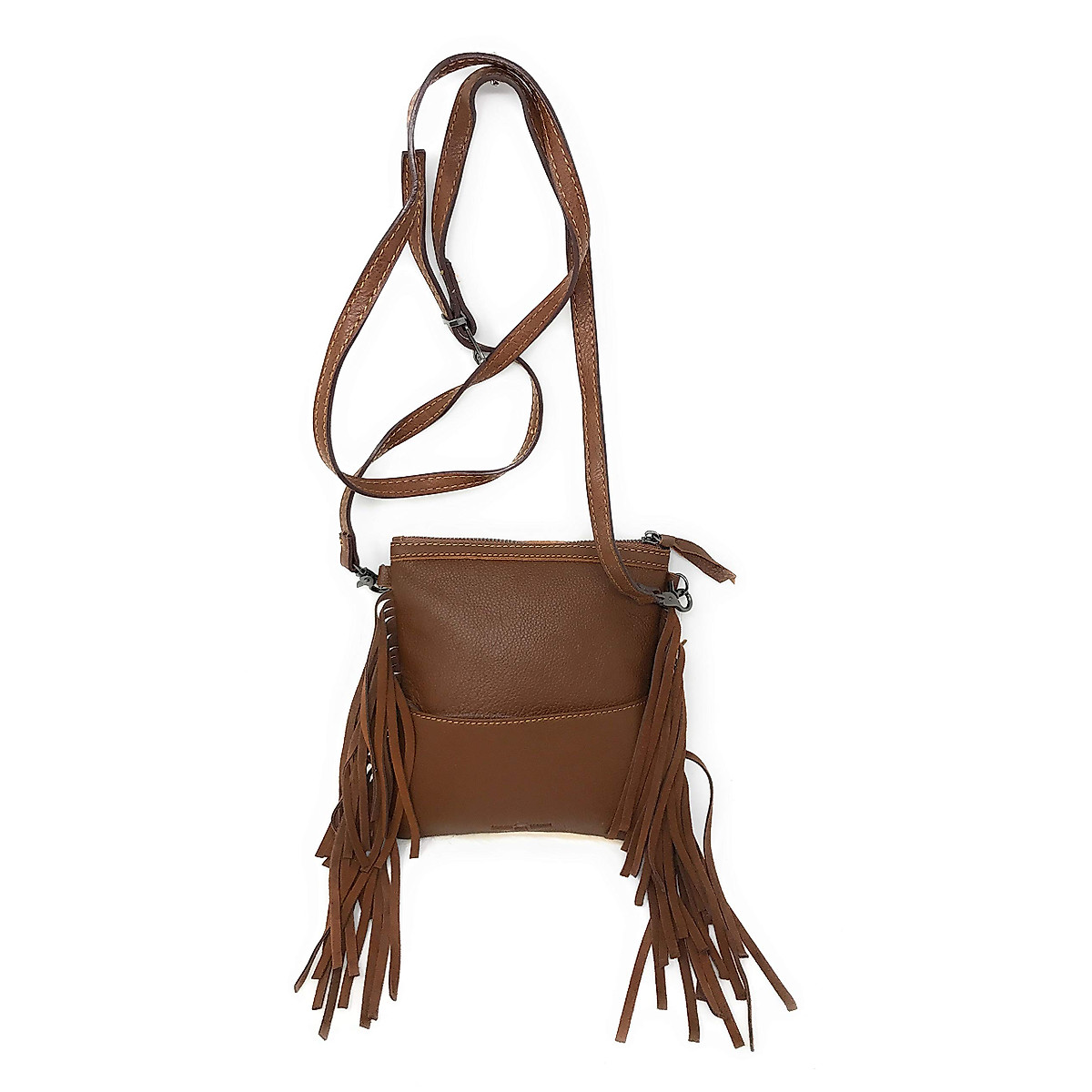 Western Genuine Tool Leather Cowhide Fur Fringe Womens Crossbody Bag in 3 Colors (Brown)