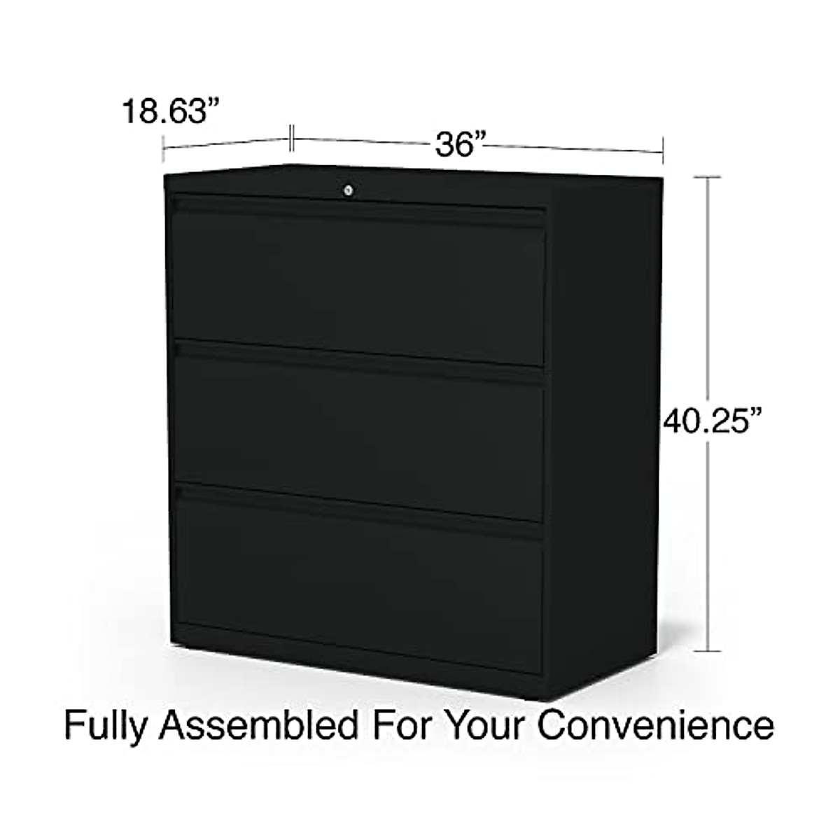 Staples 935600 3-Drawer Lateral File Cabinet Locking Letter/Legal Black 36-Inch W