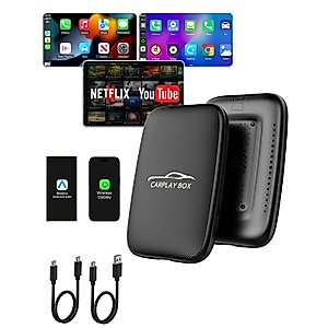 4 in 1 Wireless Carplay & Android Auto Wireless Adapter - Magic CarPlay Ai Box Streaming Video Fits Netflix/YouTube/TF Card, CarPlay Wireless Adapter for Wired CarPlay AA Cars USB Card Reader Writer