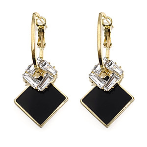 Black Gold Earrings for Women Dangle Drop Fashion Rhinestone Jewelry