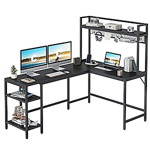 CubiCubi L Shaped Desk with Hutch, 58" Corner Computer Desk with Drawer,Home Office Gaming Table Workstation with Storage Bookshelf