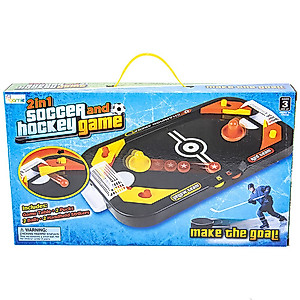 Gamie 2 in 1 Sports Tabletop Game for Kids, Soccer and Hockey Table Game for Indoor Fun, Includes Pucks, Balls, and Strikers, Fits on Table or Floor for Hours of Action-Packed Play