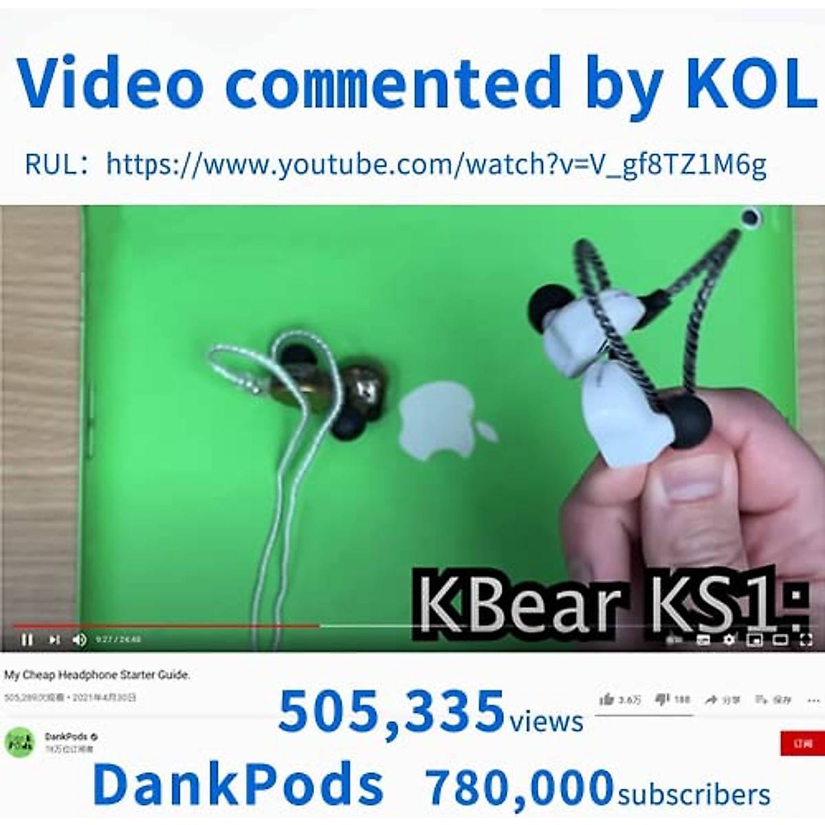 KBEAR KS1 Earphones in Ear Monitor Super Bass Boost Wired Earbuds, Crystal Clear Sound IEM Headphones, High Resolution Noise Canceling Ear Monitors Headphone for Singers Musician Audifonos Auriculares