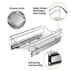 BBLHOME Pull Out Cabinet Drawer Organizer,Heavy Duty Slide Out Pantry Shelves Sliding Drawer Storage for Bathroom, Kitchen, Home, 11" W x 21" D,Chrome Finish