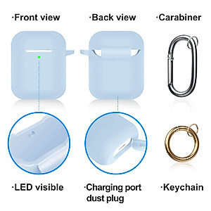 MOLOPPO Case Cover Compatible with AirPods, Soft Silicone Protective Cover with Keychain for Women Men Compatible with Apple AirPods 2nd 1st Generation Charging Case, Front LED Visible- Sky Blue