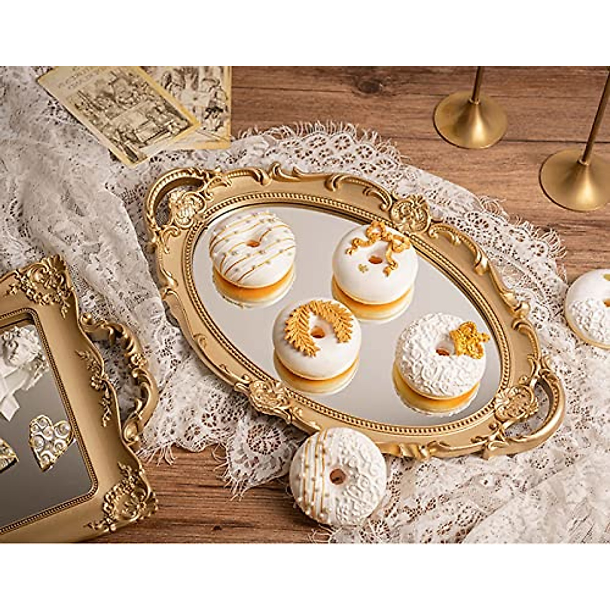 Sooyee Decorative Tray,Bathroom Tray Vanity Tray Decor, Gold Tray Mirror Tray for Dessert Table,Coffee Table,Vanity,Home Decor,Serving Tray with Handle